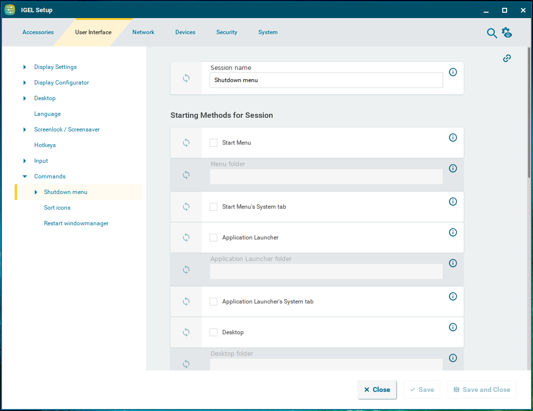 Commands Session in IGEL OS 12